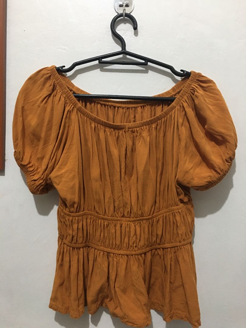 Raffles Blouse - Mustard Color, Women's Fashion, Tops, Blouses on Carousell