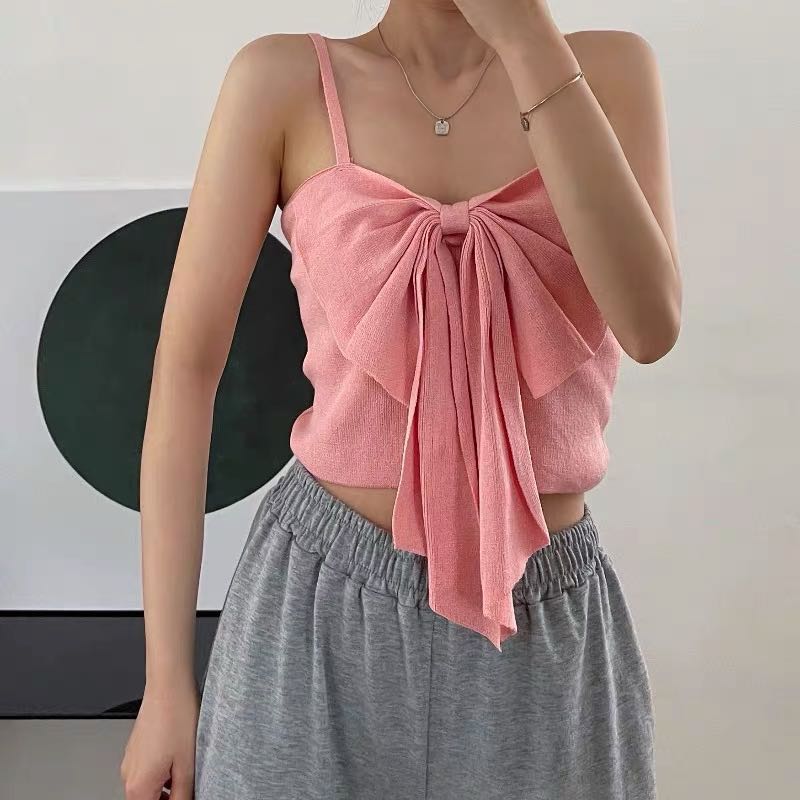 Ribbon Spag Crop top, Women's Fashion, Tops, Sleeveless on Carousell