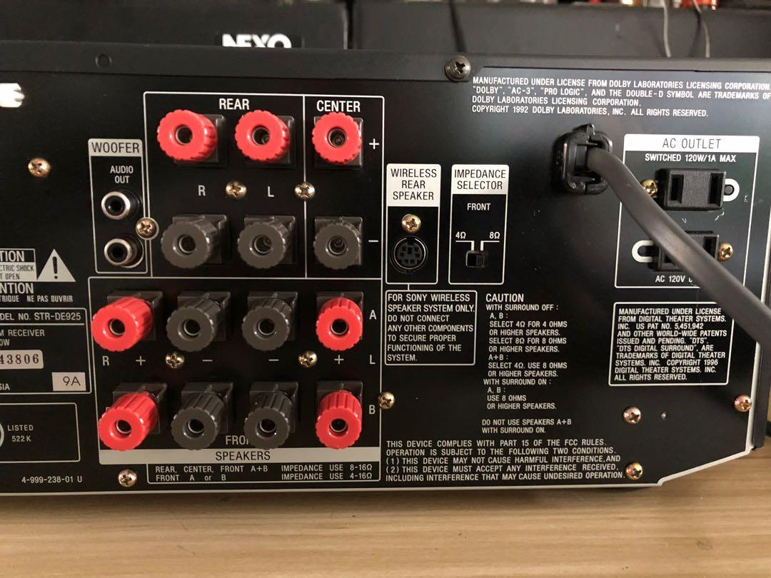 Sony STR DE925 5.1 ch. 110W x 5 Digital Audio Video Control AM FM ...