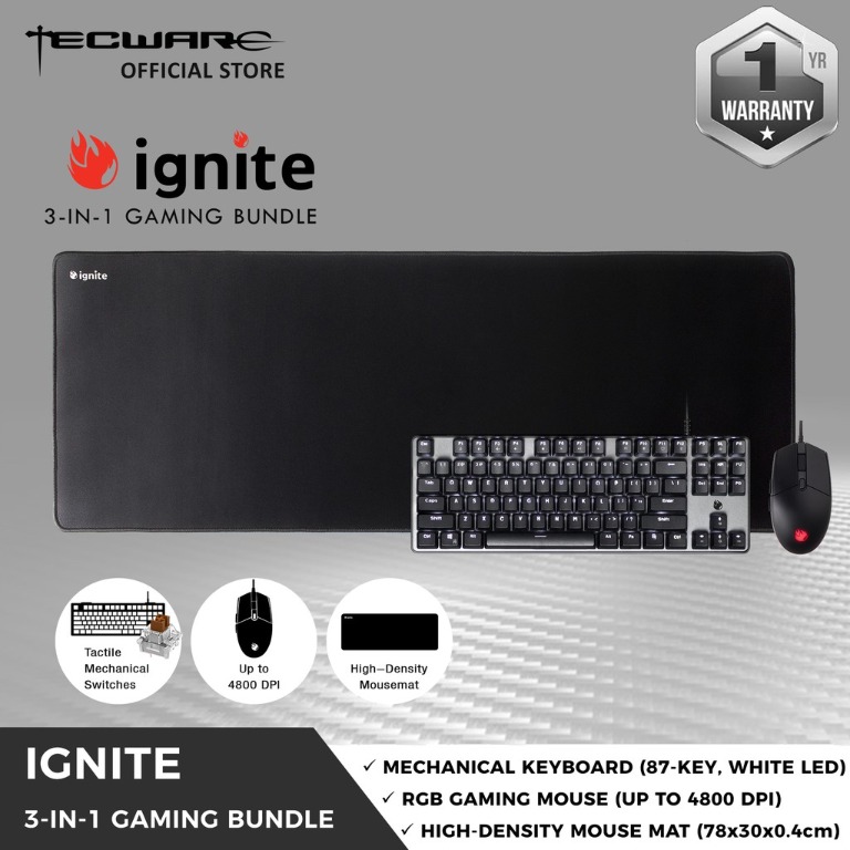 Tecware Ignite 3-in-1 Gaming Bundle (Keyboard + Mouse + Mousemat ...