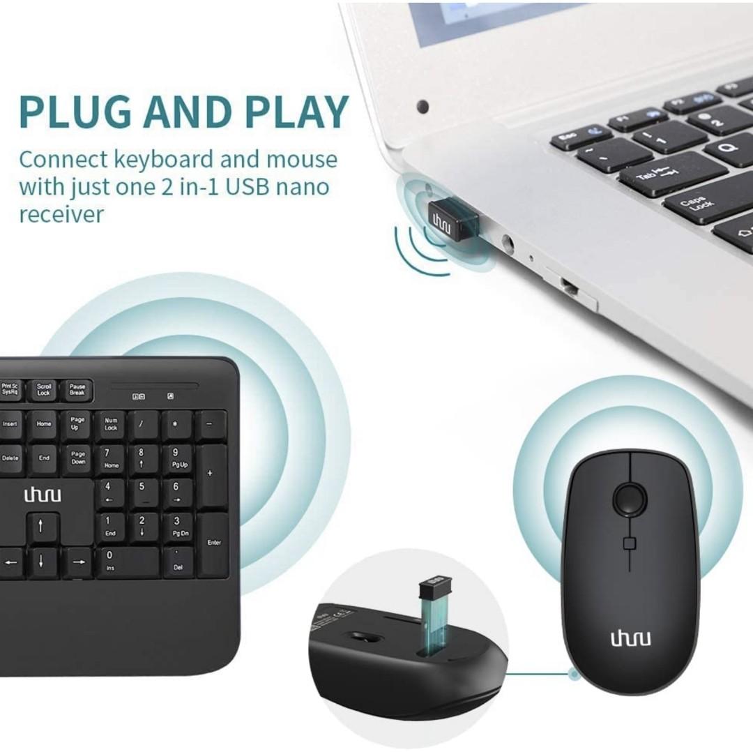 Wireless Keyboard and Mouse, UHURU 2.4GHz USB Full-Sized Keyboard and ...