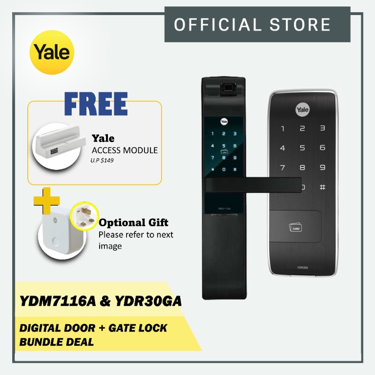 Yale YDR30GA Gate & YDM7116A Matte Black Door Digital Lock Bundle (Free ...