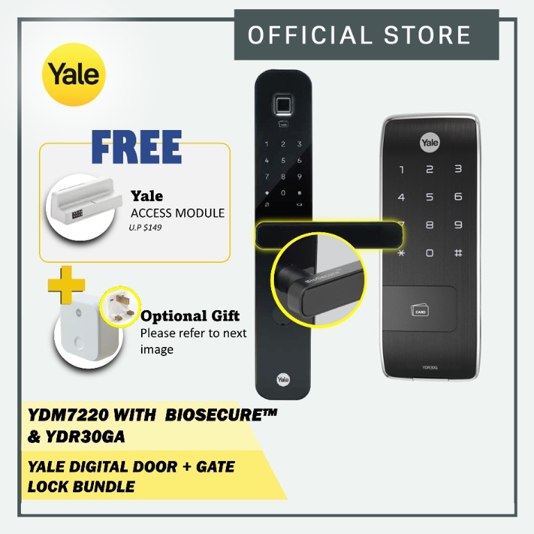 Yale YDR30GA Gate + YDM7220 Black With BioSecure Door Digital Lock ...