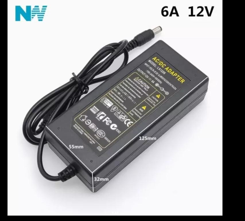 12V 6A Power Adapter, 100V-240V 72W Converter, 6A DC 12V Power Supply ...