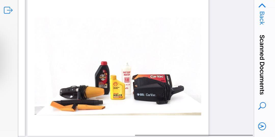 3 breakdown signs, 2 handheld vacuum cleaners, 2 btls of engine oil, 1 ...