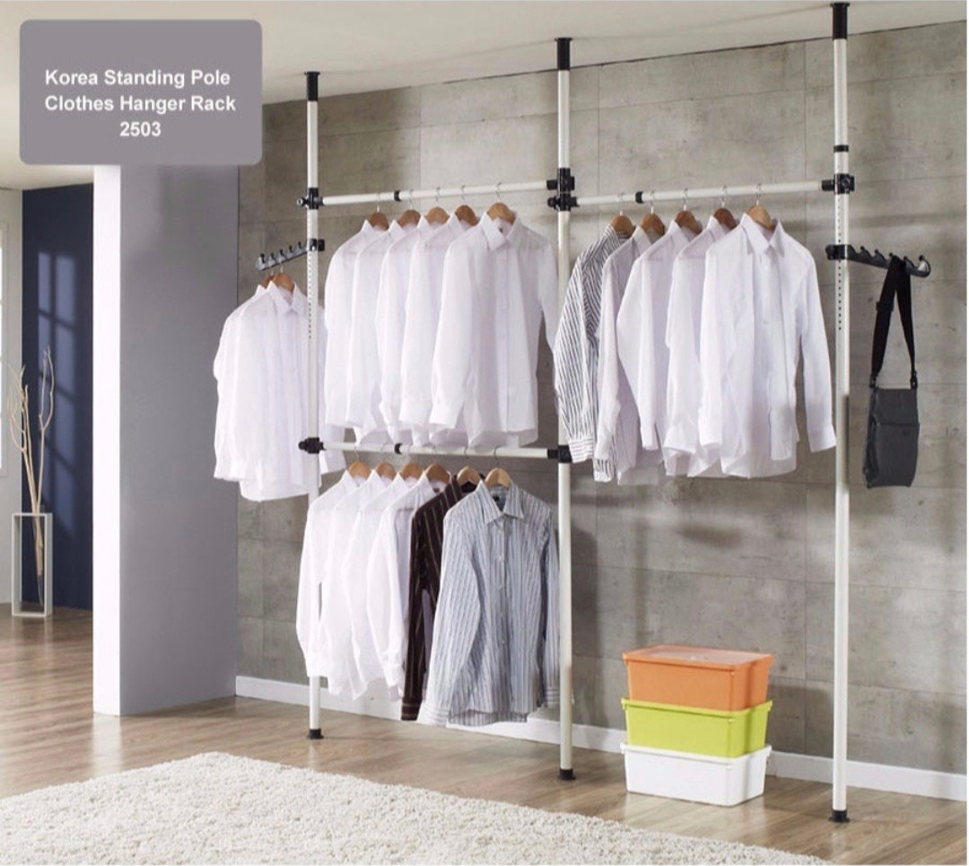 BNIB Korean Standing Pole Rack Open Concept Wardrobe, Furniture & Home ...