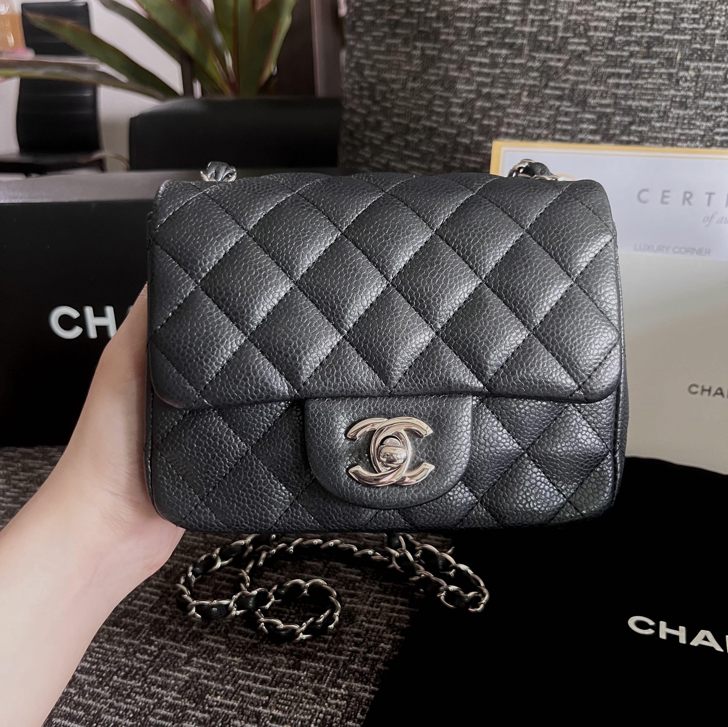 [FULL SET] Chanel Square Mini Caviar in Black with SHW, Women's Fashion ...
