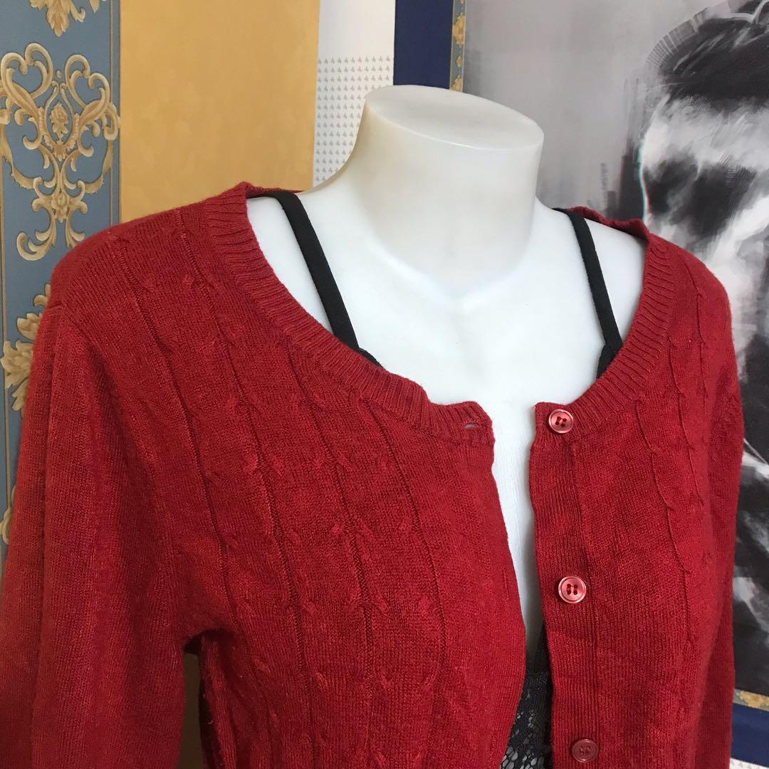 Red Buttondown Sweater, Women's Fashion, Coats, Jackets and Outerwear ...