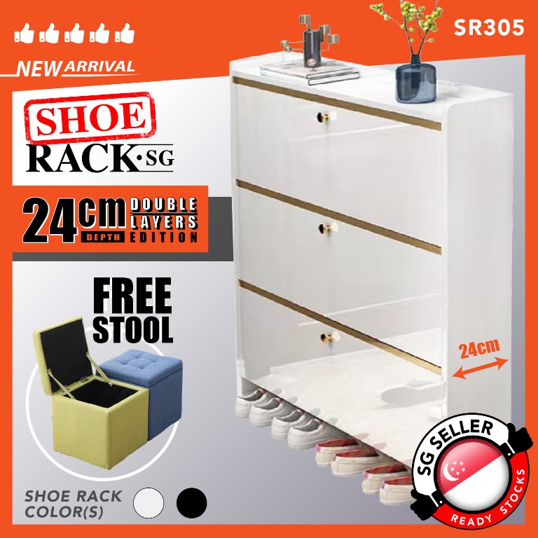SR-305 Glossy White Shoe Rack / Shoe Cabinet / Shoe Shelves, Furniture ...