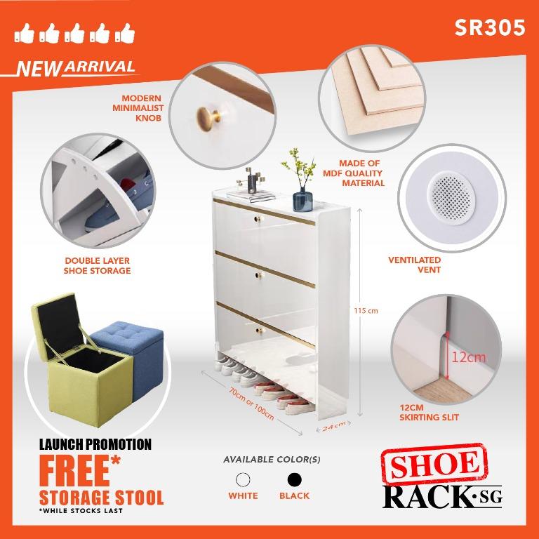 SR-305 Glossy White Shoe Rack / Shoe Cabinet / Shoe Shelves, Furniture ...