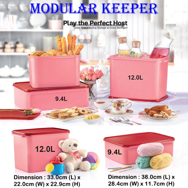 Tupperware 12L & 9.4L Modular Keeper, Furniture & Home Living, Home ...