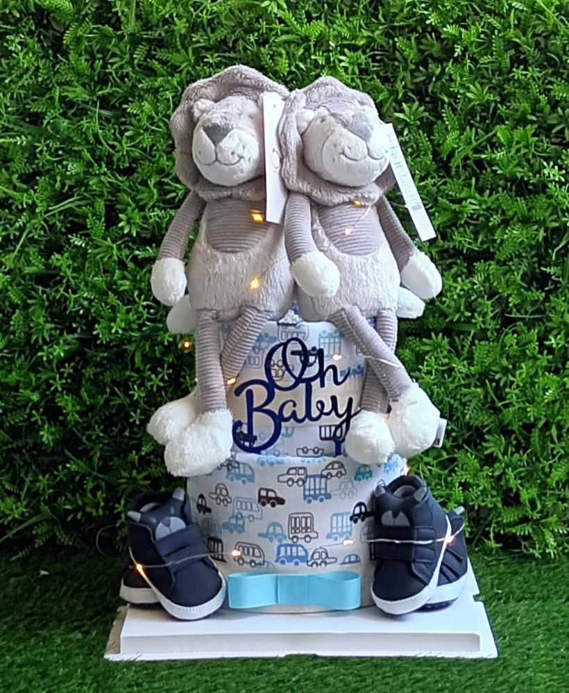 2 tier diaper cake / Twins boys diaper cake / diapercake / nappycake ...