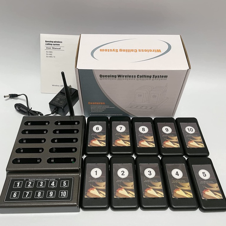 10 Pager buzzers 1 keypad Queue Number Call Wireless Calling System Queue Call Restaurant Paging ...