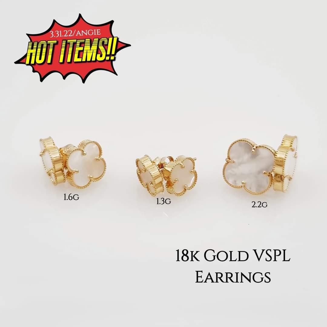 18K Saudi Gold VCA Mother Pearl Earrings, Women's Fashion, Jewelry ...