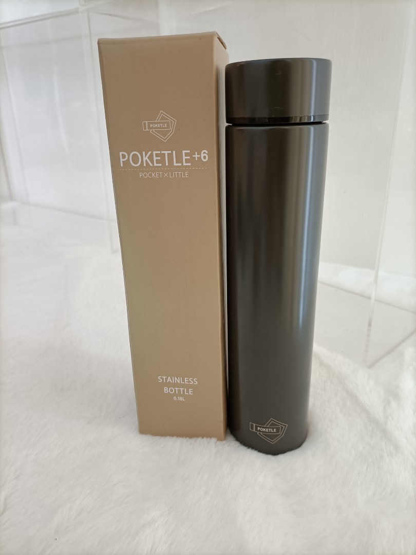 日本品牌 poketle 6+ 輕便保溫壺 180ml (炭灰色）poketle 6+ water bottle, 傢俬＆家居, 廚具和餐具, 廚水杯、水壺 - Carousell