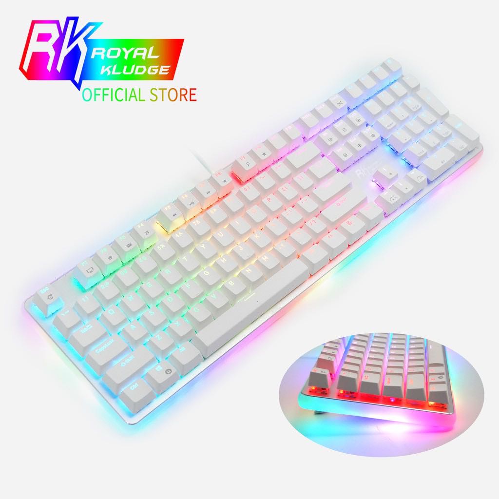 Authentic ROYAL KLUDGE RK918 RGB WHITE Red Keys Wired Mechanical ...