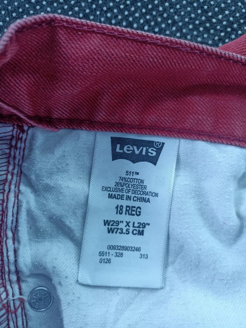 LEVIS 511 SLIM RED WOMEN JEANS - JP063, Women's Fashion, Bottoms, Jeans & Leggings on Carousell