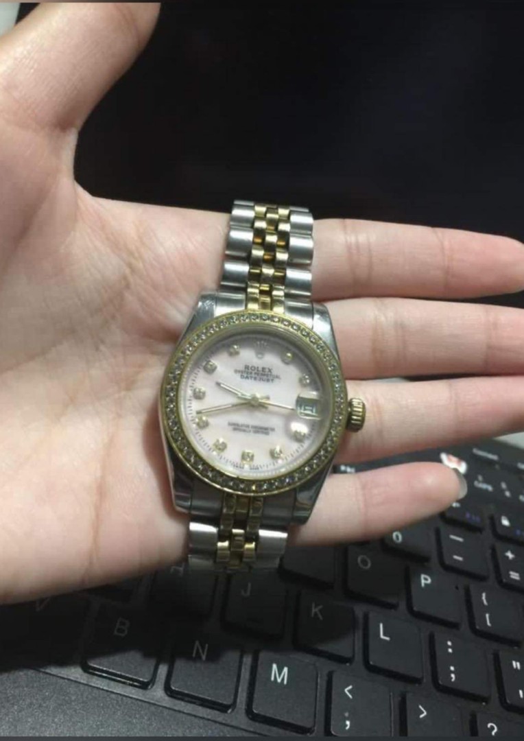 Pink face Rolex Oyster Perpetual, Luxury, Watches on Carousell