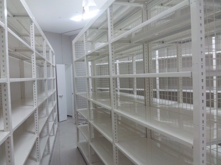 steel rack shelves filling open cabinet, Furniture & Home Living ...