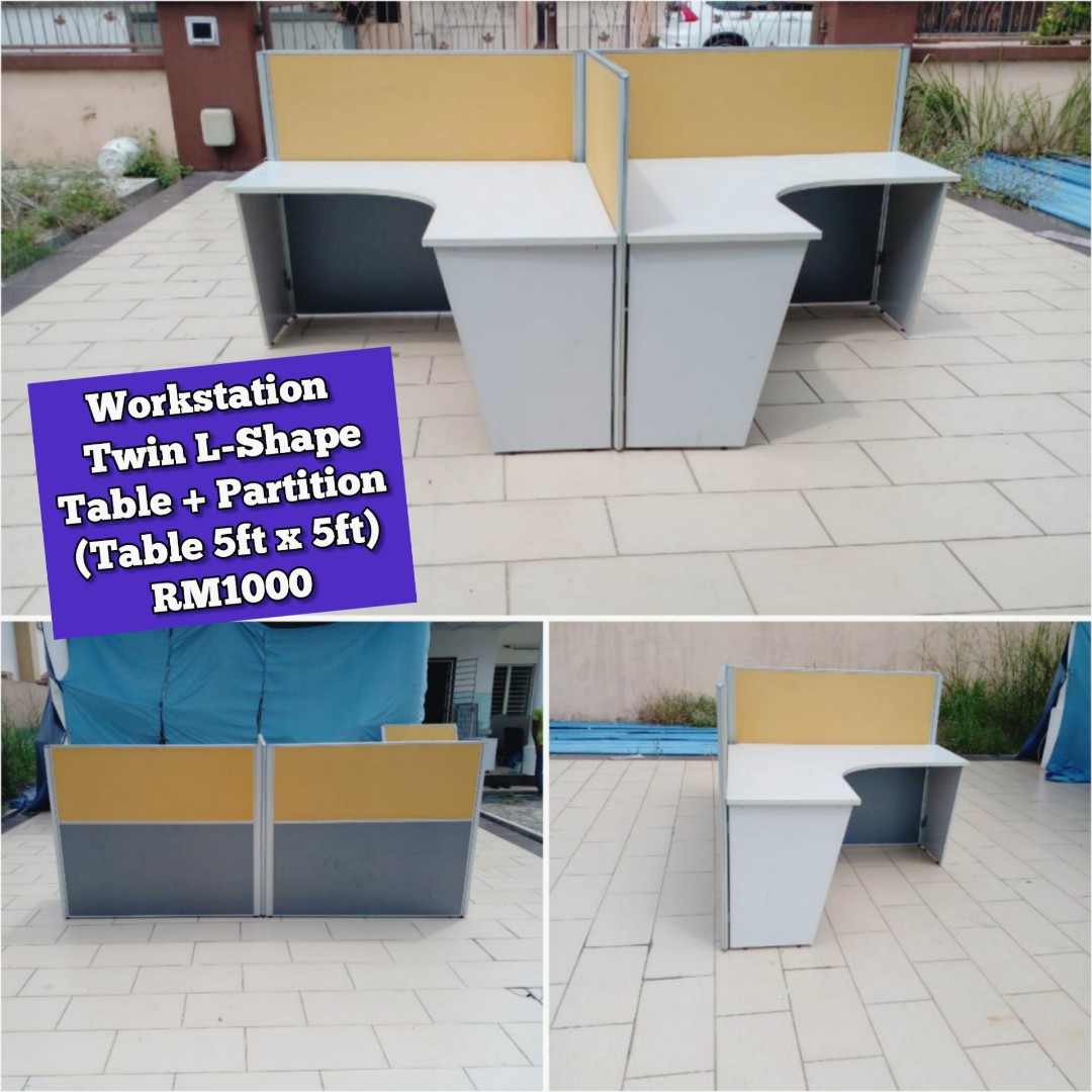 Workstation Twin L-Shape Table with Partition Furniture.., Furniture ...