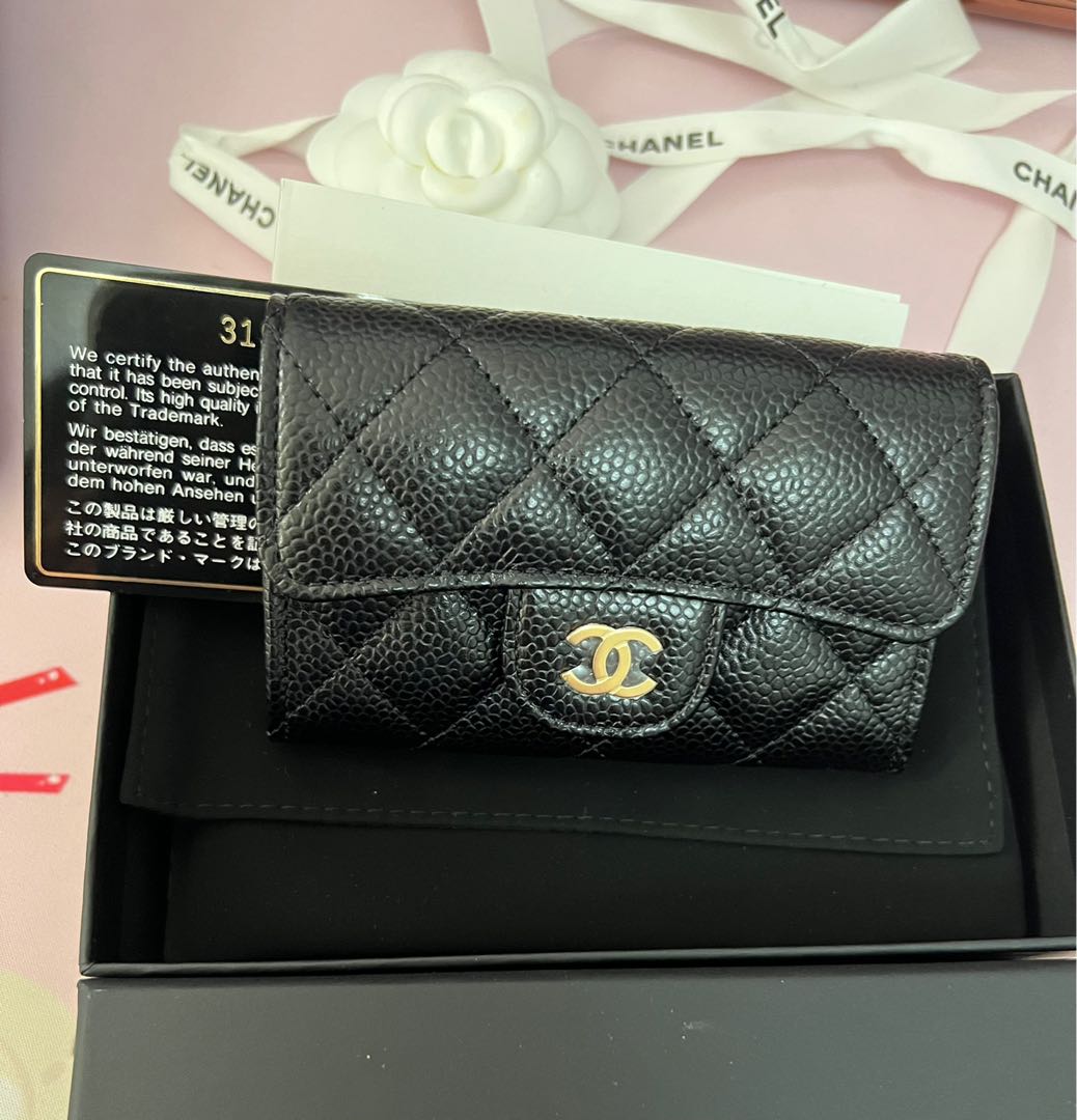 Auth Chanel Classic Flap Card Holder in Black Caviar (GHW), Women's ...