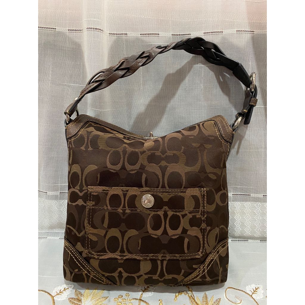Auth. Coach Signature C Pattern Hobo Tote Bag_Brown with Khaki, Luxury ...