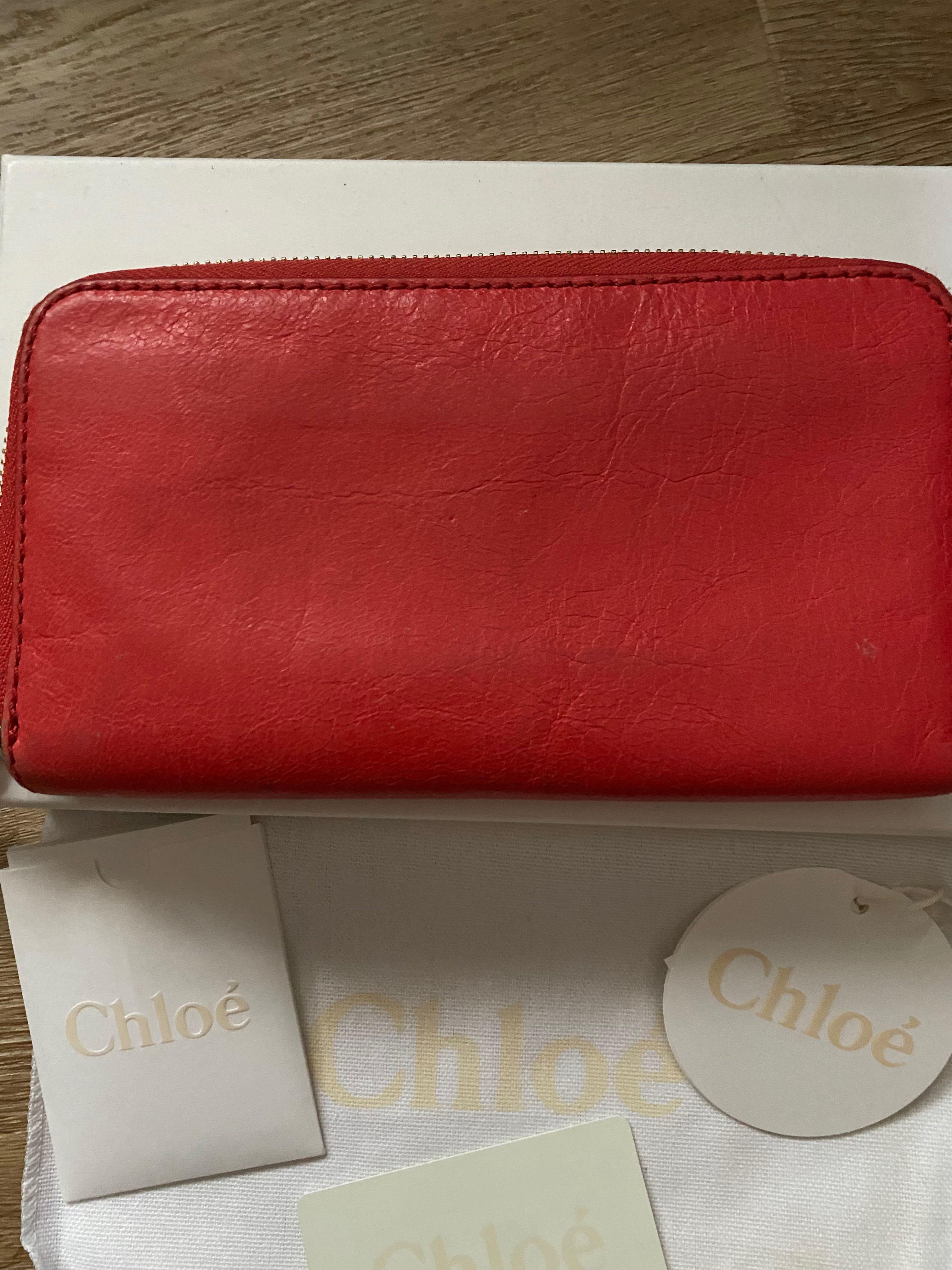 Authentic Chloe Long Zip Wallet in Lipstick Red GHW, Luxury, Bags ...