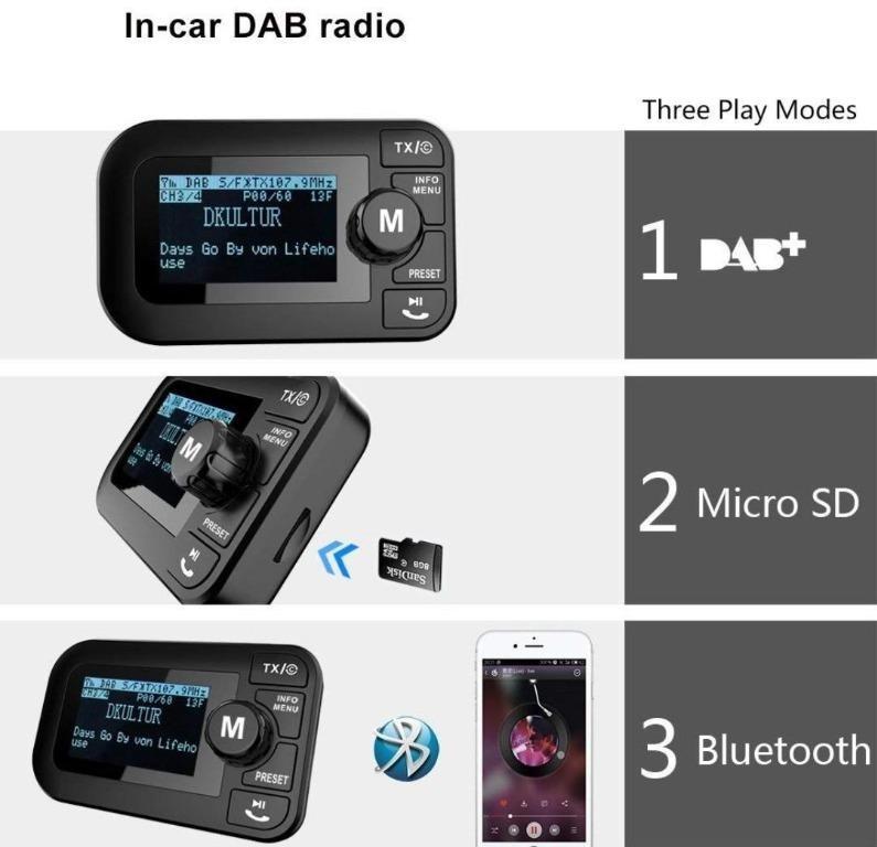 DAB+ Model: DAB-005B, In Car Radio Adapter FM Transmitter, Bluetooth ...