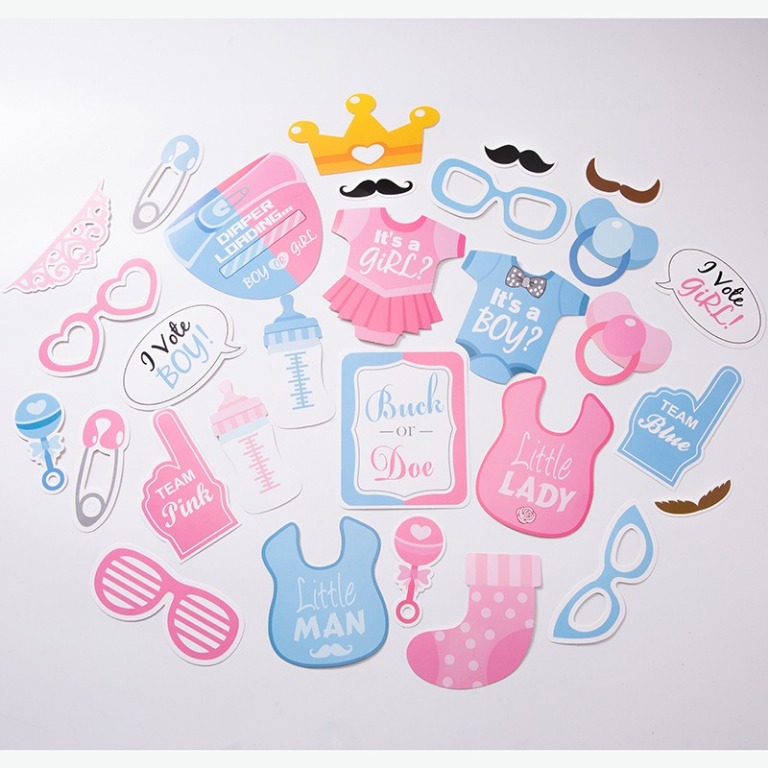 Gender Reveal Photo booth Props Set of 30pcs Boy or Girl Photo Taking ...