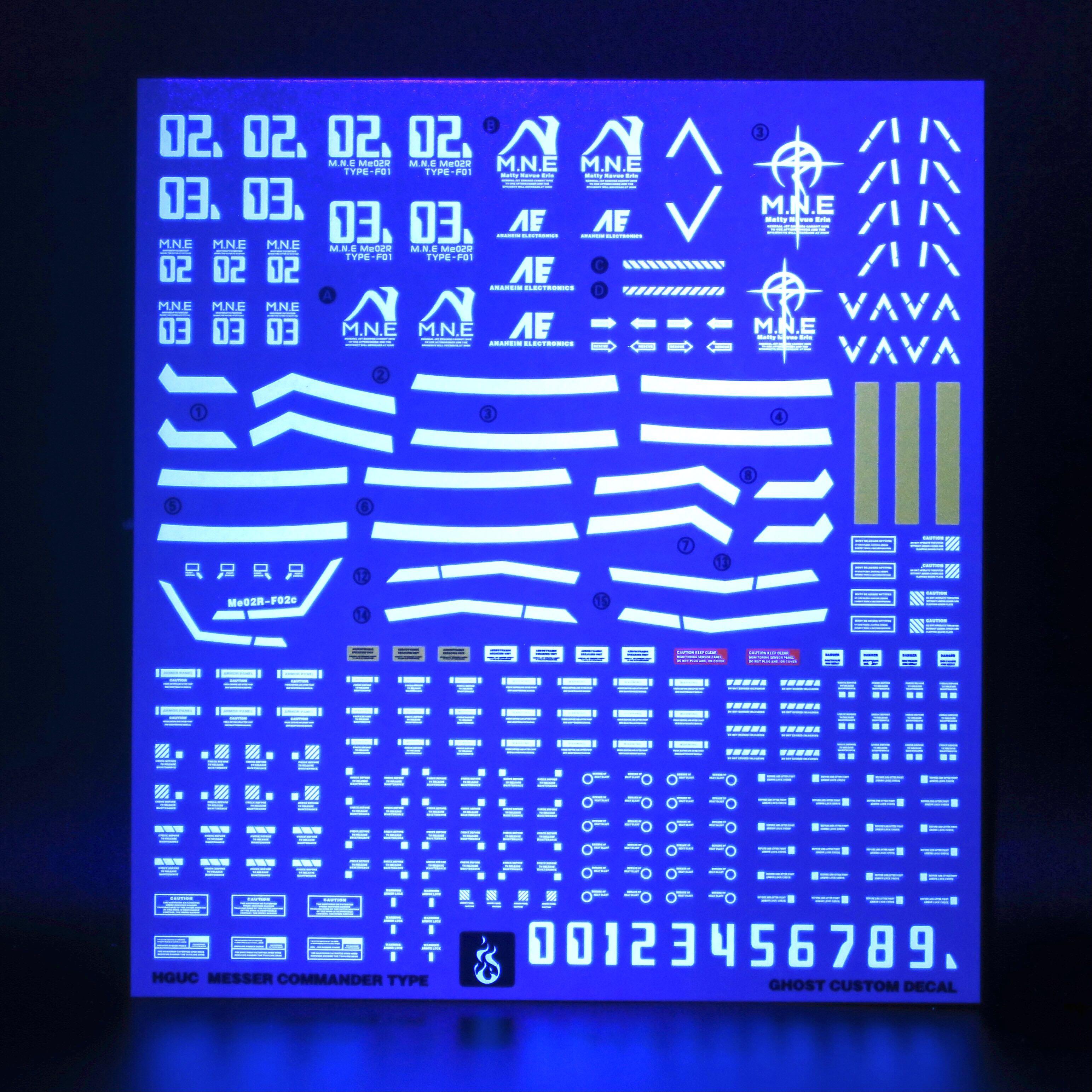 HGUC Messer Type F02 Commander Type Gundam neon decal 梅薩 F02型 指揮官型 螢光高達 ...