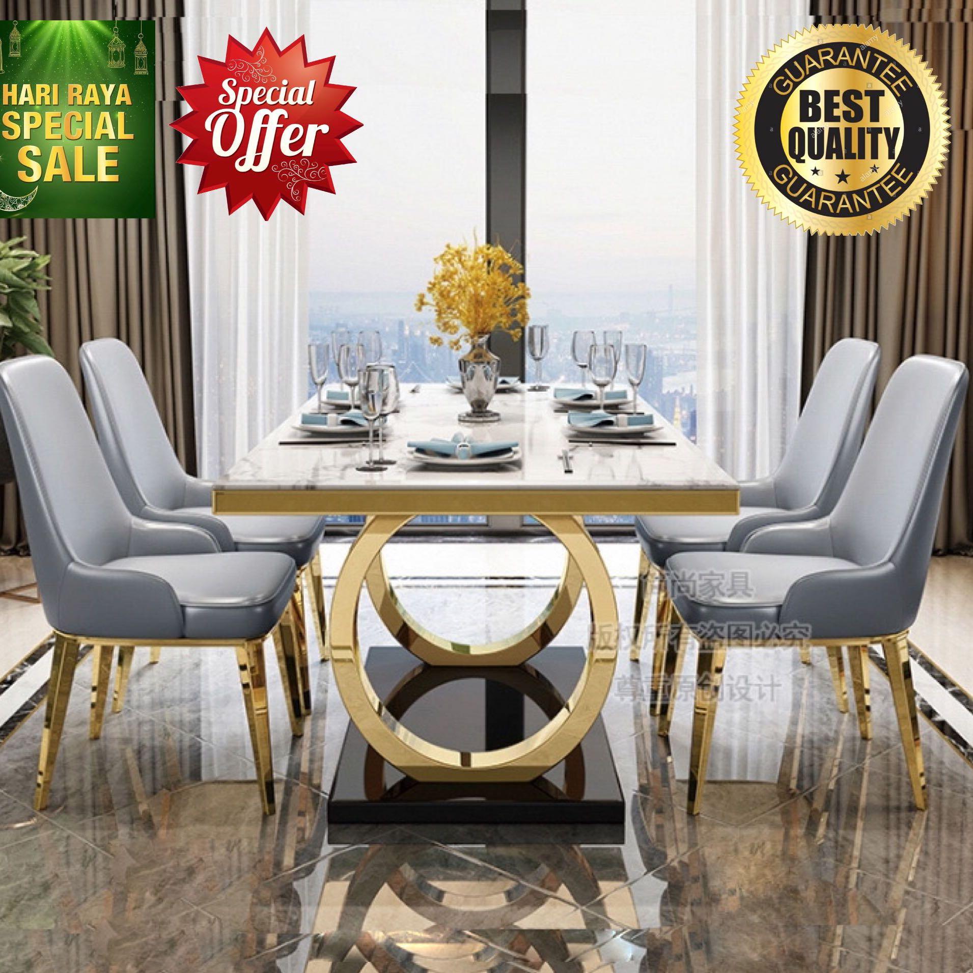 Leonard Length 130cm Luxury Marble Dining Table & Chairs Gold Rims ...