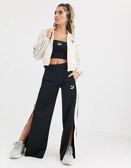 Puma Wide Leg Pants with Split in Black, Women's Fashion, Activewear on ...