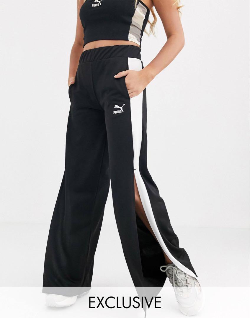 Puma Wide Leg Pants with Split in Black, Women's Fashion, Activewear on ...
