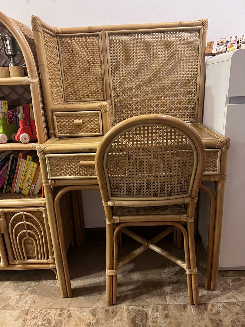Rattan study Table and Chair, Furniture & Home Living, Furniture ...