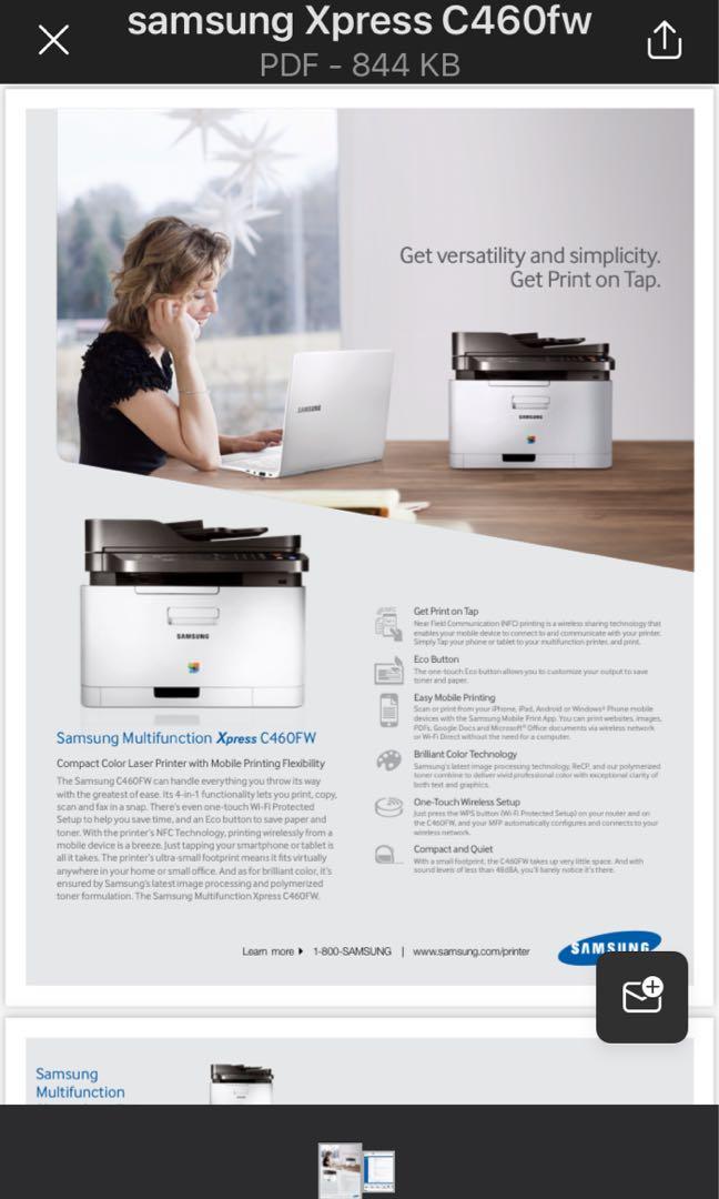 Samsung Xpress C460FW Color Laser MFP Wireless Printer, Computers ...