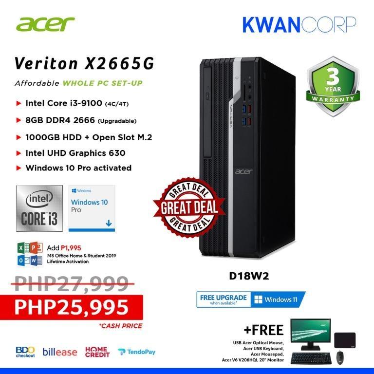 Acer Veriton X2665G D18W2 Intel Core i3 8GB RAM Intel UHD 1TB HDD ...