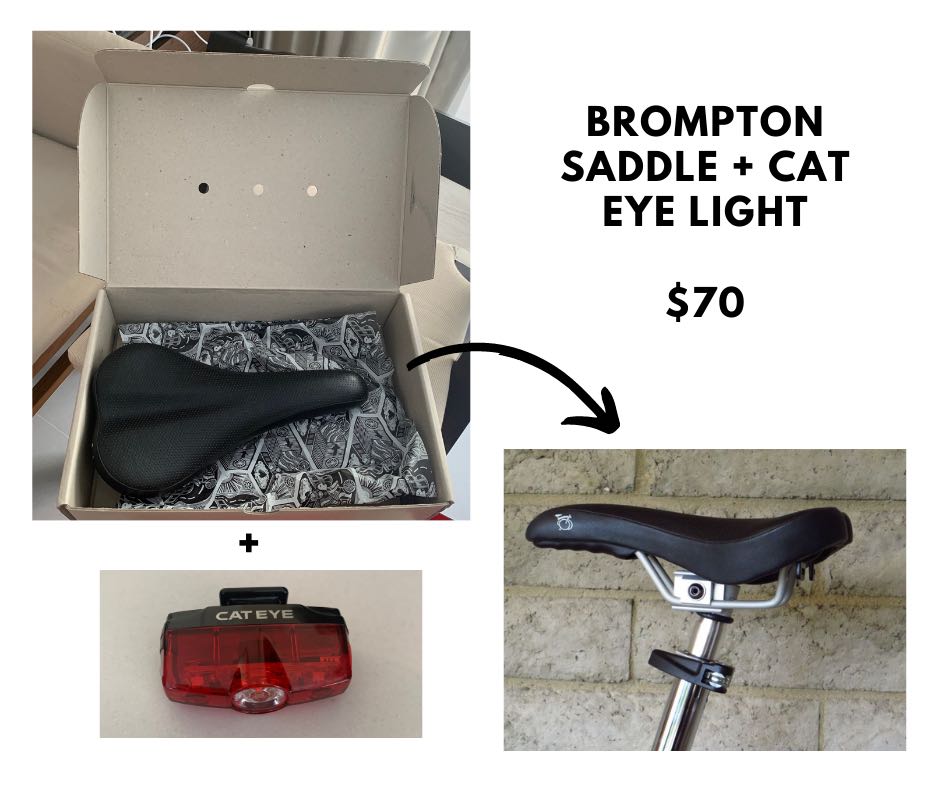 Brompton saddle + Cat eye light, Sports Equipment, PMDs, E-Scooters & E ...