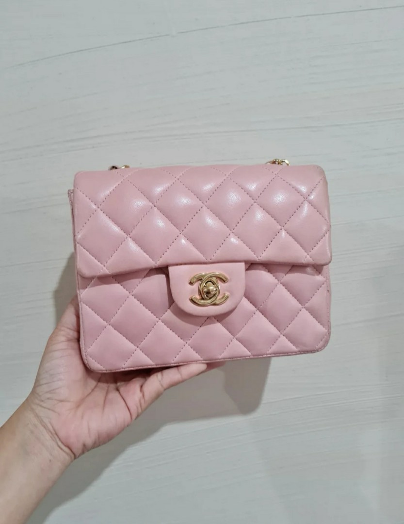 Chanel baby pink mini square, Luxury, Bags & Wallets on Carousell