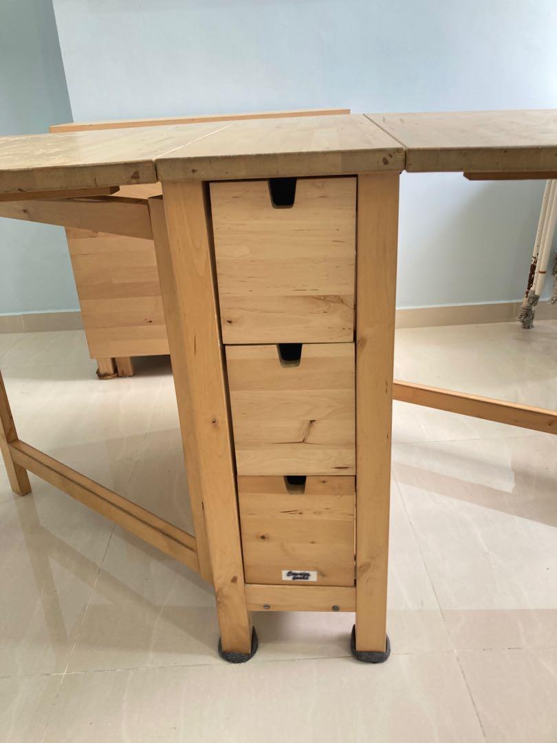 Solid wood Folding Table with 3 Drawers (PRETTY NEW!!), Furniture ...