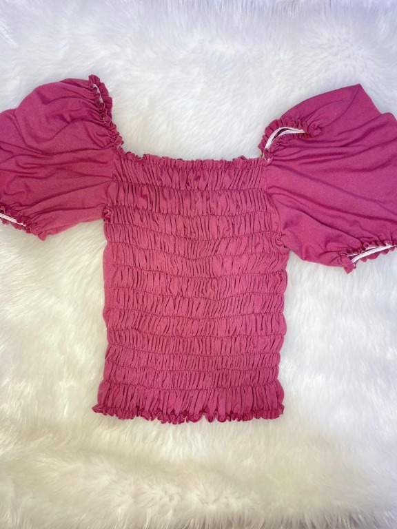 Pink smocked top, Women's Fashion, Tops, Blouses on Carousell