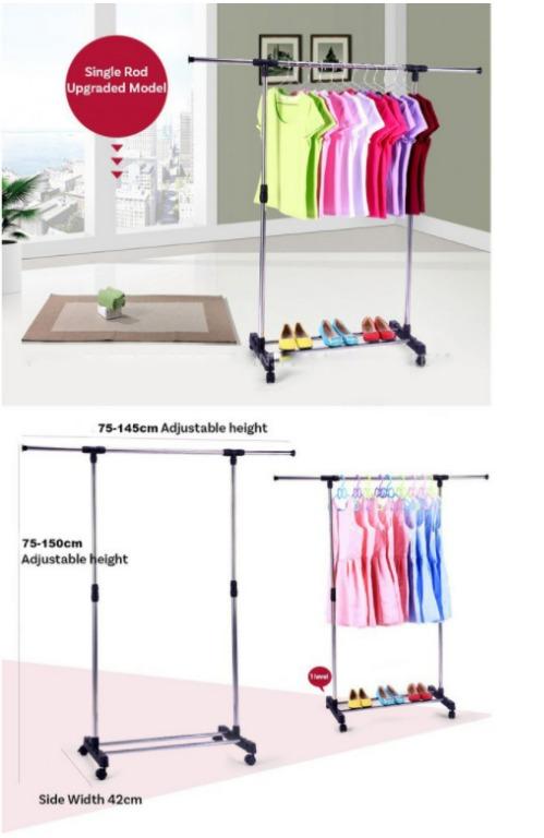 Single Pole Clothes Rack Stand with Wheels, Furniture & Home Living ...