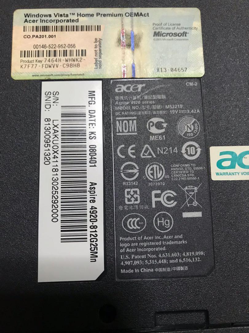 Acer Aspire 4920 laptop no battery, Computers & Tech, Laptops ...