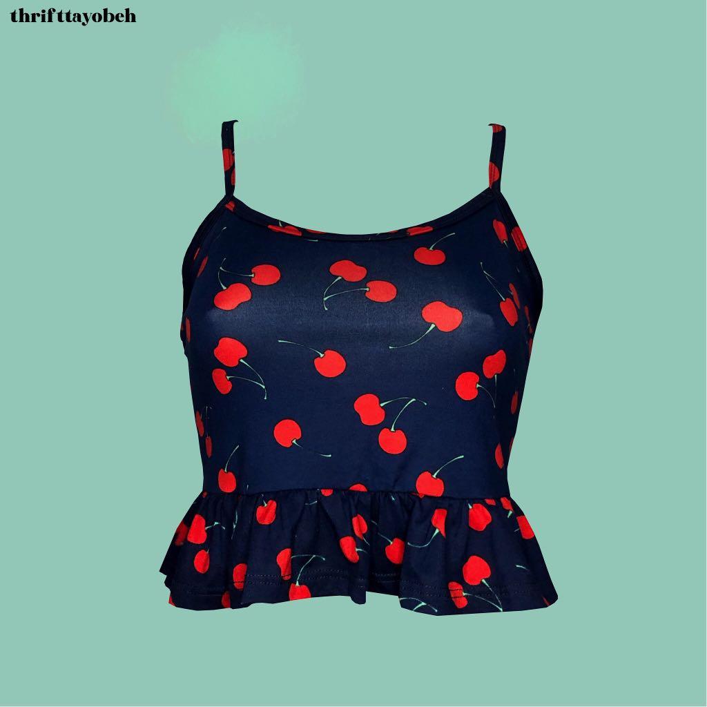 Cherry Crop Top, Women's Fashion, Tops, Sleeveless on Carousell