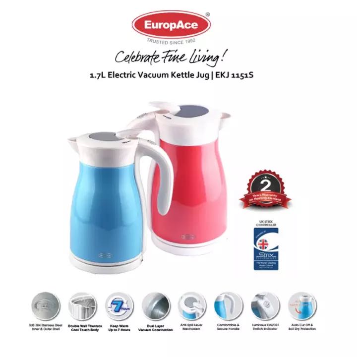EUROPACE EKJ1151S RED ELECTRIC VACUUM KETTLE JUG, TV & Home Appliances ...