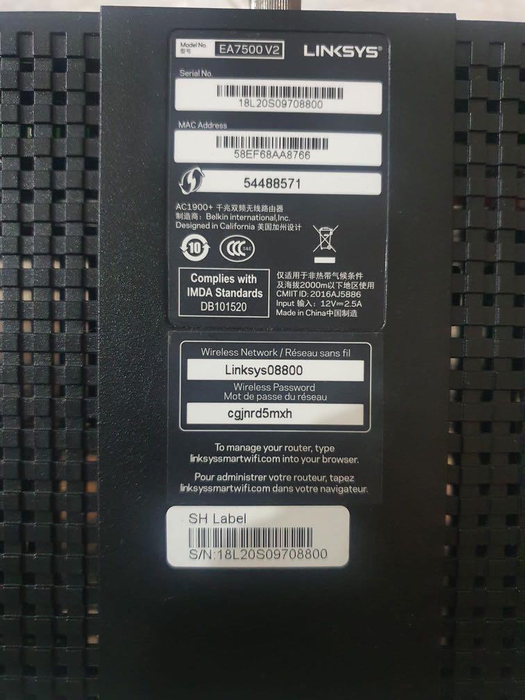 Linksys EA7500 V2 Wifi Router, Computers & Tech, Parts & Accessories ...