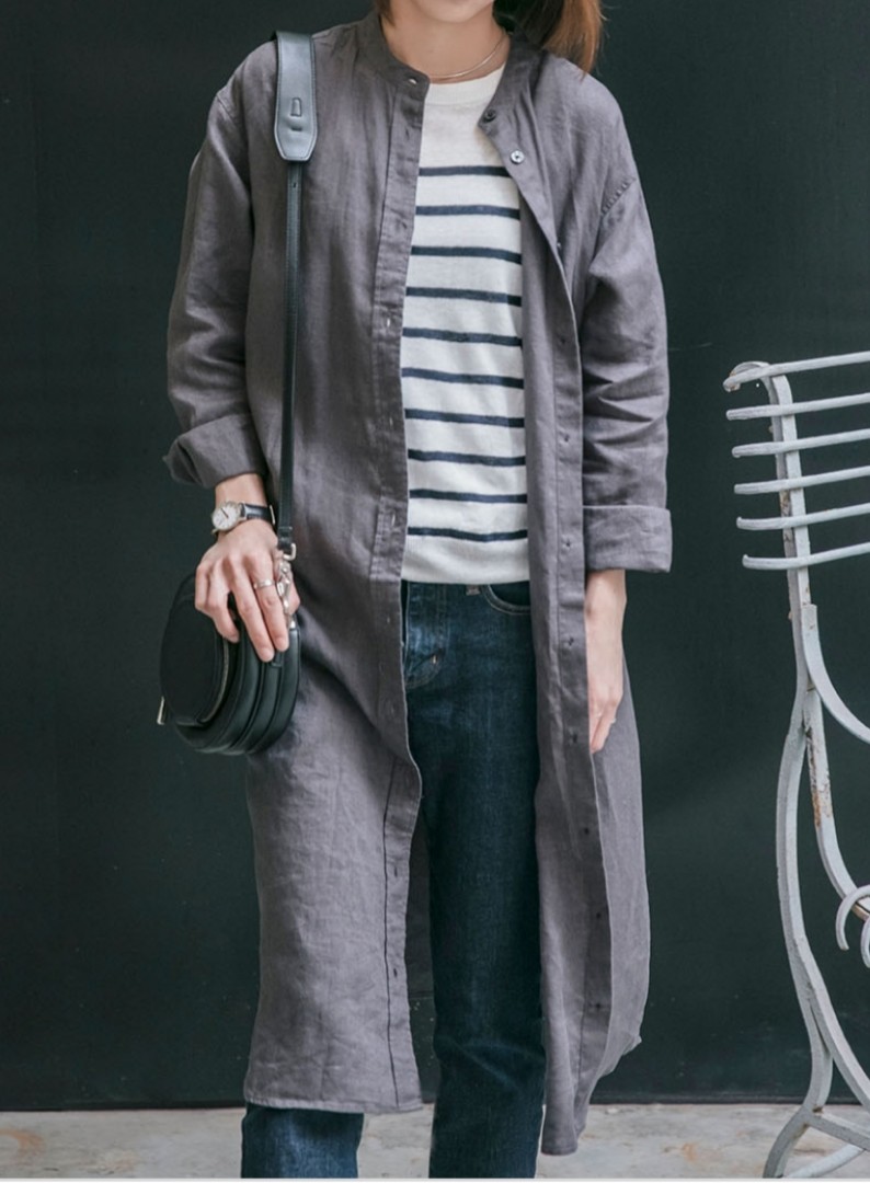 Muji French linen stand collar dress, Women's Fashion, Dresses & Sets ...