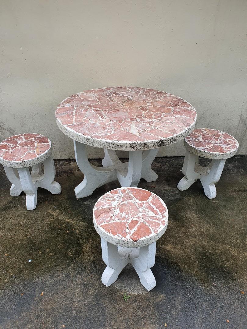 Outdoor garden stone table & chairs, Furniture & Home Living, Furniture ...