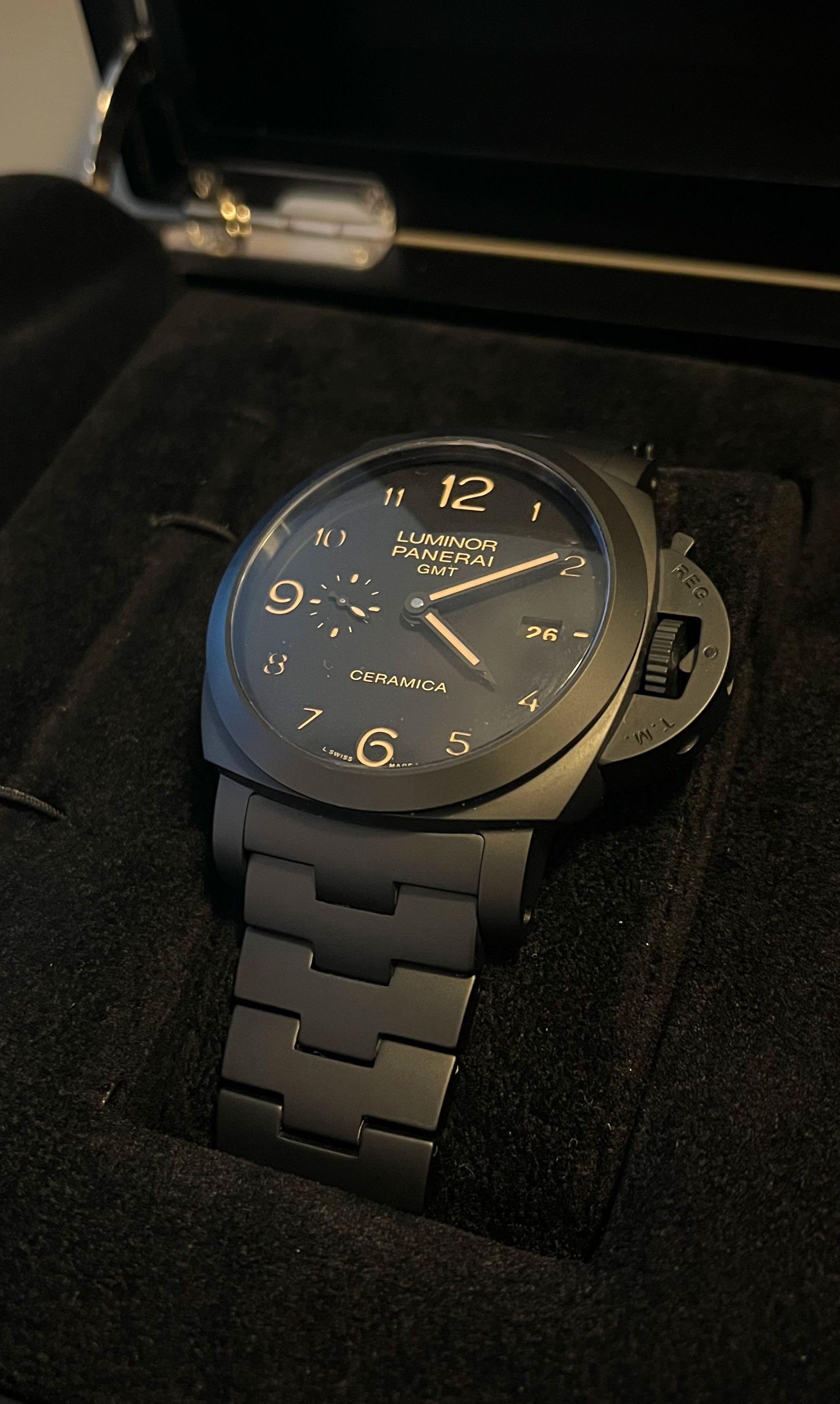 Panerai Luminor 1950 GMT Tuttonero Ceramica Black Dial PAM438, 名牌, 手錶 ...