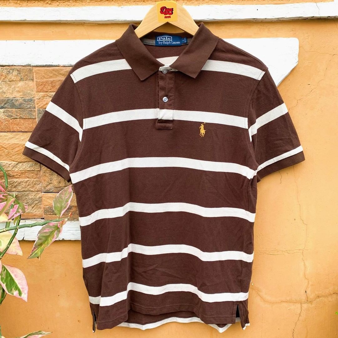 Polo Ralph Lauren Chocolate Stripes OG Logo Polo Shirt, Men's Fashion ...