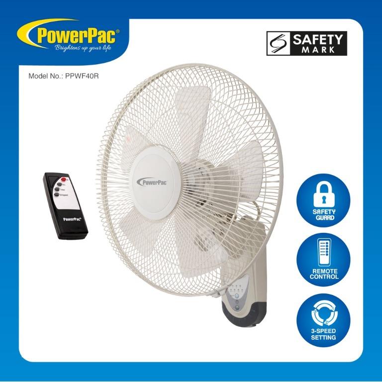 PowerPac Wall Fan 16 Inch with Remote Control (PPWF40R), Furniture ...